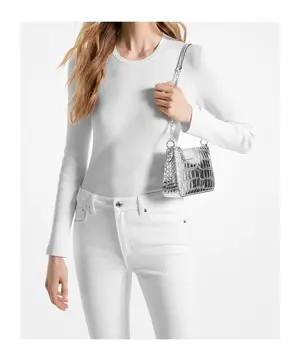 Michael Kors Empire Medium Metallic Embossed Chain-link Pochette - Silver