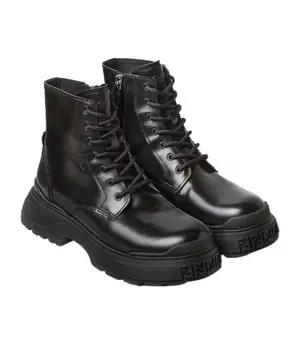 Fendi Leather Combat Boots With Side Zip