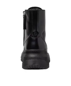 Fendi Leather Combat Boots With Side Zip