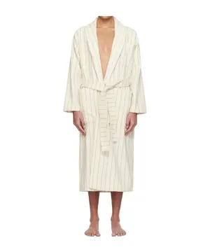 TEKLA Striped Bathrobe With Ties White