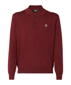 Fendi Ff Plaque Long Sleeved Polo Shirt - Red
