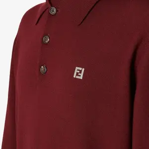 Fendi Ff Plaque Long Sleeved Polo Shirt - Red