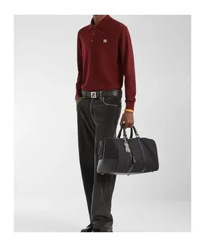 Fendi Ff Plaque Long Sleeved Polo Shirt - Red