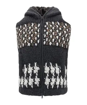Brunello Cucinelli Macro Prince Of Wales Opera Knit Hooded Down Vest
