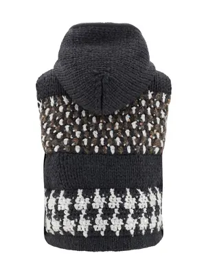 Brunello Cucinelli Macro Prince Of Wales Opera Knit Hooded Down Vest