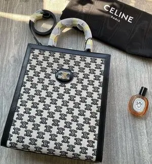 Celine Small Vertical Cabas Textile With Triomphe Embroidery