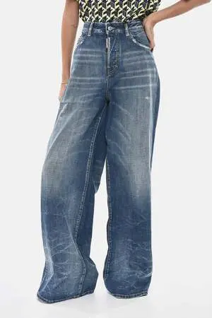 Dsquared2 Distressed Wide-leg Denim Jeans