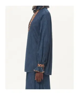 Valentino Garavani Ruffled Long-sleeve Denim Top