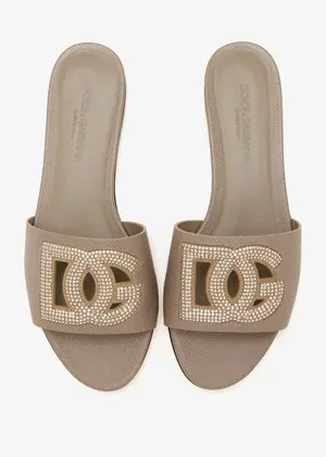 Dolce & Gabbana Logo Embellished Flat Sandals - Nude