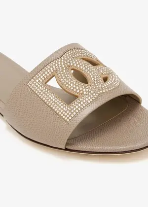 Dolce & Gabbana Logo Embellished Flat Sandals - Nude
