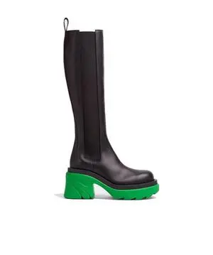 Bottega Veneta Black Knee High Boots With Green Sole - Black/grass Green
