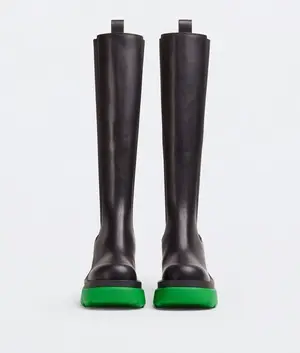 Bottega Veneta Black Knee High Boots With Green Sole - Black/grass Green