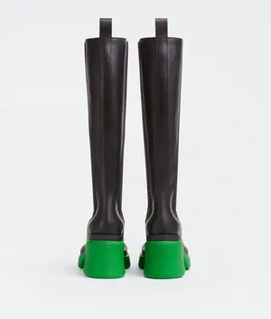 Bottega Veneta Black Knee High Boots With Green Sole - Black/grass Green