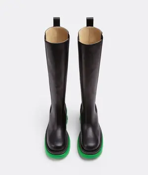 Bottega Veneta Black Knee High Boots With Green Sole - Black/grass Green