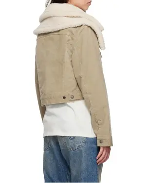 R13 Long Sleeve Cropped Jacket With Shearling Collar