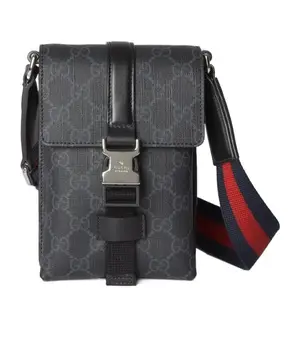Gucci Monogrammed Buckle Detailed Clutch Bag - Black