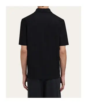 FERRAGAMO V-neck Polo With Jacquard Pocket Detail - Black