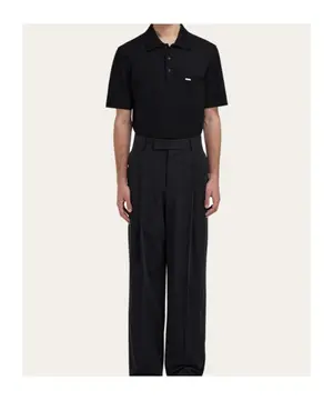 FERRAGAMO V-neck Polo With Jacquard Pocket Detail - Black