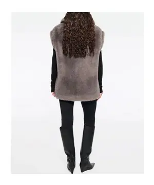 STAND STUDIO Clary Double-breasted Faux Fur Vest - Black