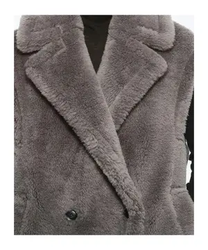 STAND STUDIO Clary Double-breasted Faux Fur Vest - Black