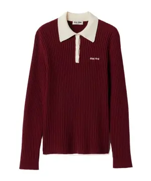 Miu Miu Long-sleeved Knitted Polo Shirt