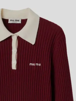 Miu Miu Long-sleeved Knitted Polo Shirt