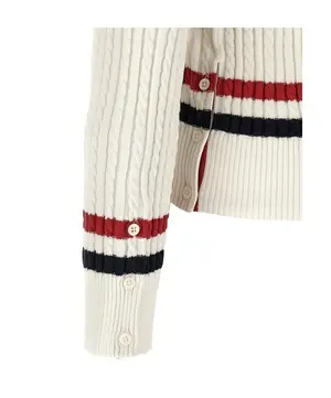 Thom Browne V-neck Jumper With Signature Striping - White