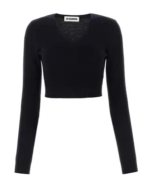 JIL SANDER V-neck Knitted Crop Top