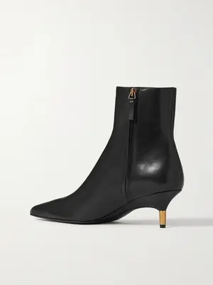 Khaite Bella Leather Pointed Toe Boots With Gold Heel - Black