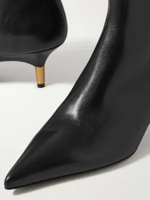 Khaite Bella Leather Pointed Toe Boots With Gold Heel - Black