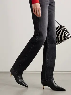 Khaite Bella Leather Pointed Toe Boots With Gold Heel - Black