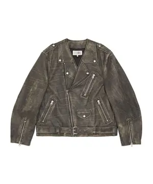 MAISON MARGIELA Distressed Faux Leather Belted Jacket - Brown