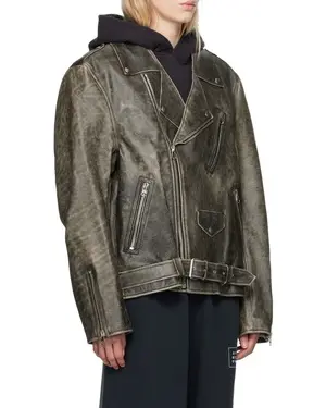 MAISON MARGIELA Distressed Faux Leather Belted Jacket - Brown