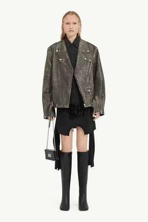 MAISON MARGIELA Distressed Faux Leather Belted Jacket - Brown