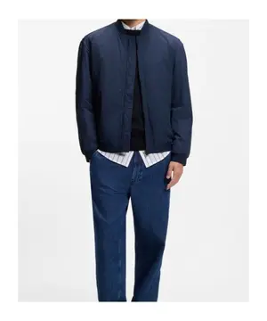 Hugo Boss Water-repellent Bomber Jacket In Cotton-touch Fabric - Light Blue