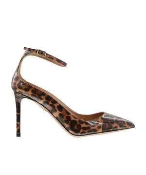 AQUAZZURA Pointed Toe Leopard Print Leather Pumps With Ankle Strap