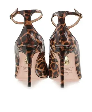 AQUAZZURA Pointed Toe Leopard Print Leather Pumps With Ankle Strap