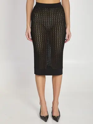 Saint Laurent Knitted Midi Pencil Skirt