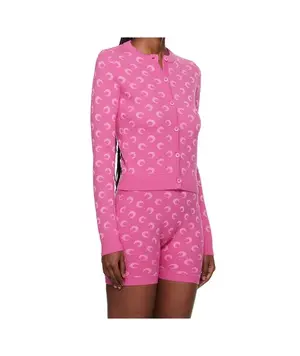 MARINE SERRE Moon Jacquard Knit Fitted Cardigan - Pink