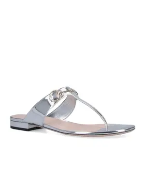 Gucci Metallic Thong Sandals With Horsebit Detail