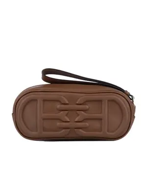 Bally Embossed Leather Zipper Handbag