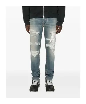 Amiri Distressed Belt Loop Jeans - Gray