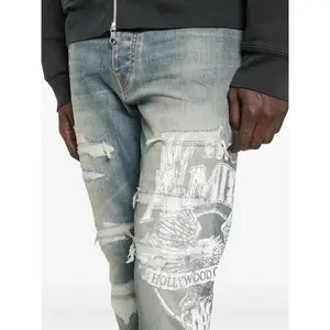 Amiri Distressed Belt Loop Jeans - Gray