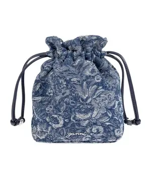 GANNI Floral Motif Drawstring Denim Bag