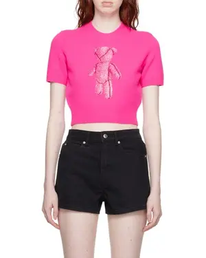 Alexander Wang Beiress" Crystal Embellished Short Sleeve Cropped T-shirt
