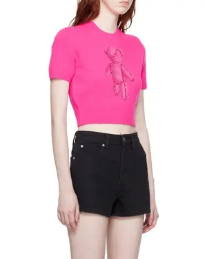 Alexander Wang Beiress" Crystal Embellished Short Sleeve Cropped T-shirt