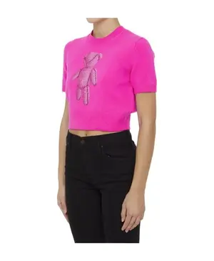 Alexander Wang Beiress" Crystal Embellished Short Sleeve Cropped T-shirt