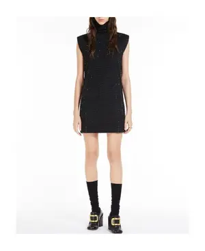 Sportmax Rhinestone Embellished High Neck Dress