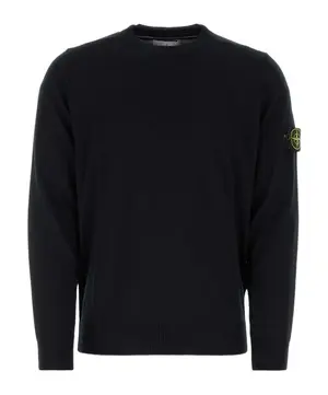 Stone Island Logo Patch Crewneck Knit Jumper - Black