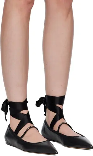 FERRAGAMO Ballet Flats With Ribbon Ankle Tie - Black